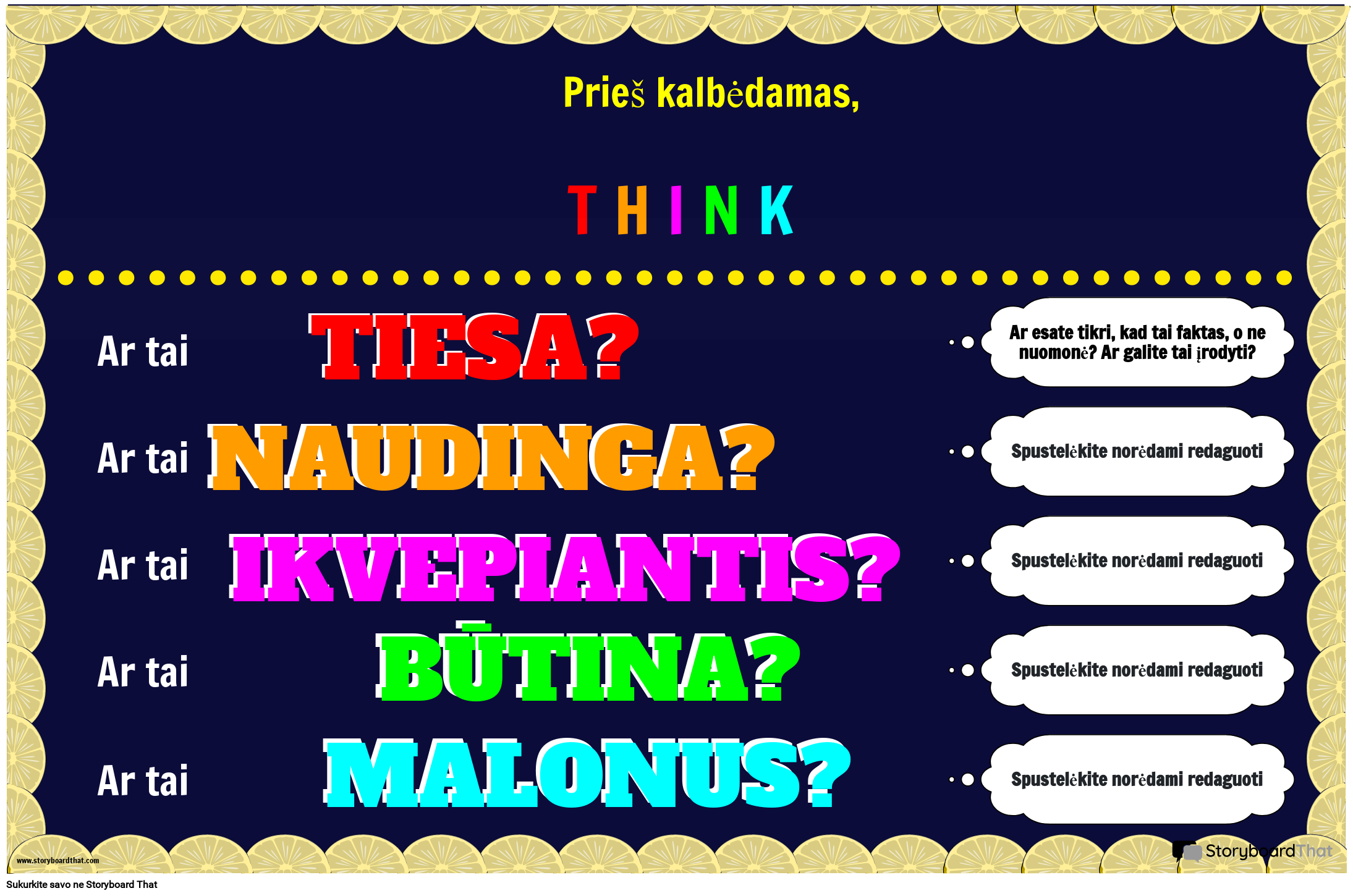 Pagalvokite prieš kalbėdami Motyvacinį plakatą