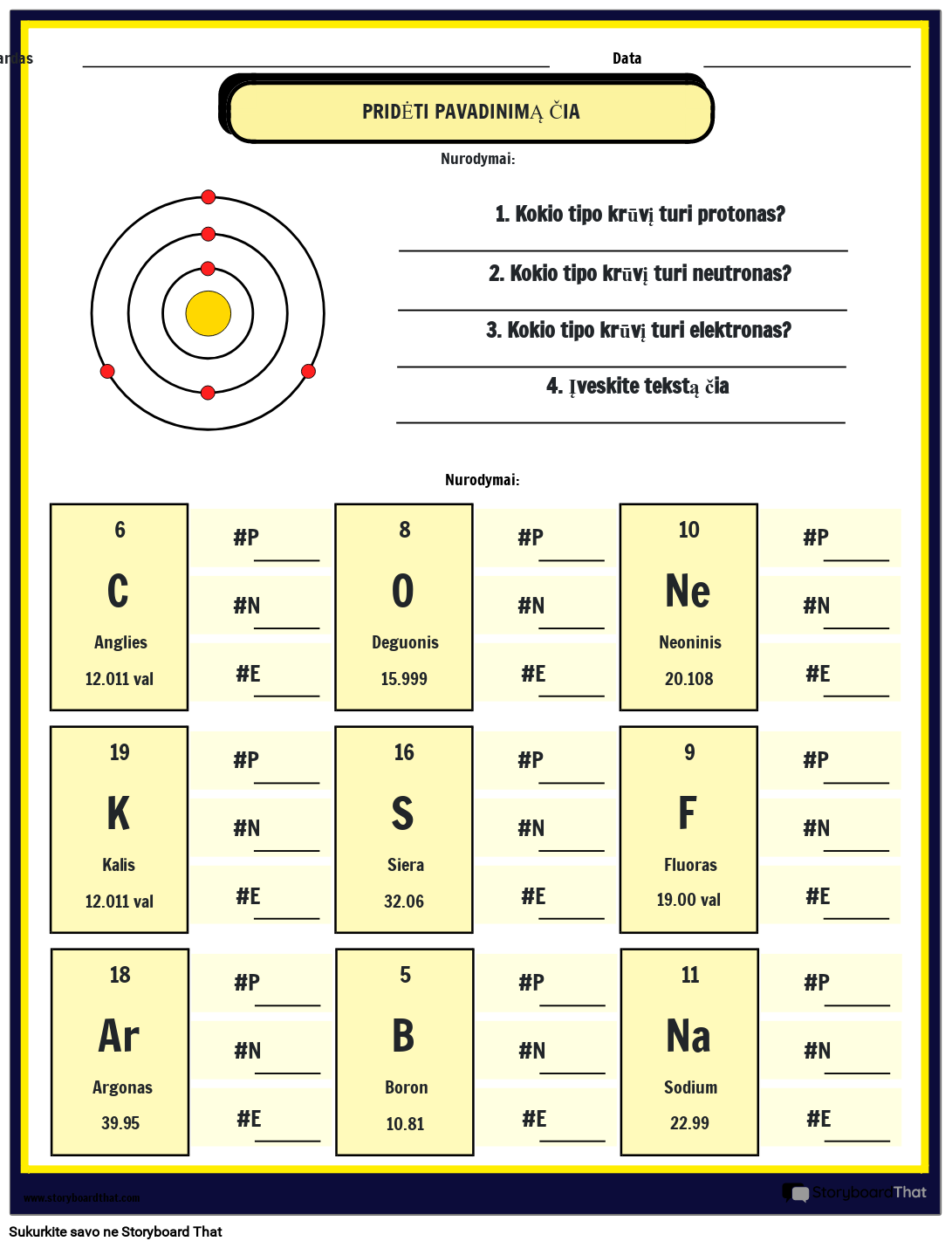 Pagrindinės Atominės Struktūros Darbo Lapai Storyboard