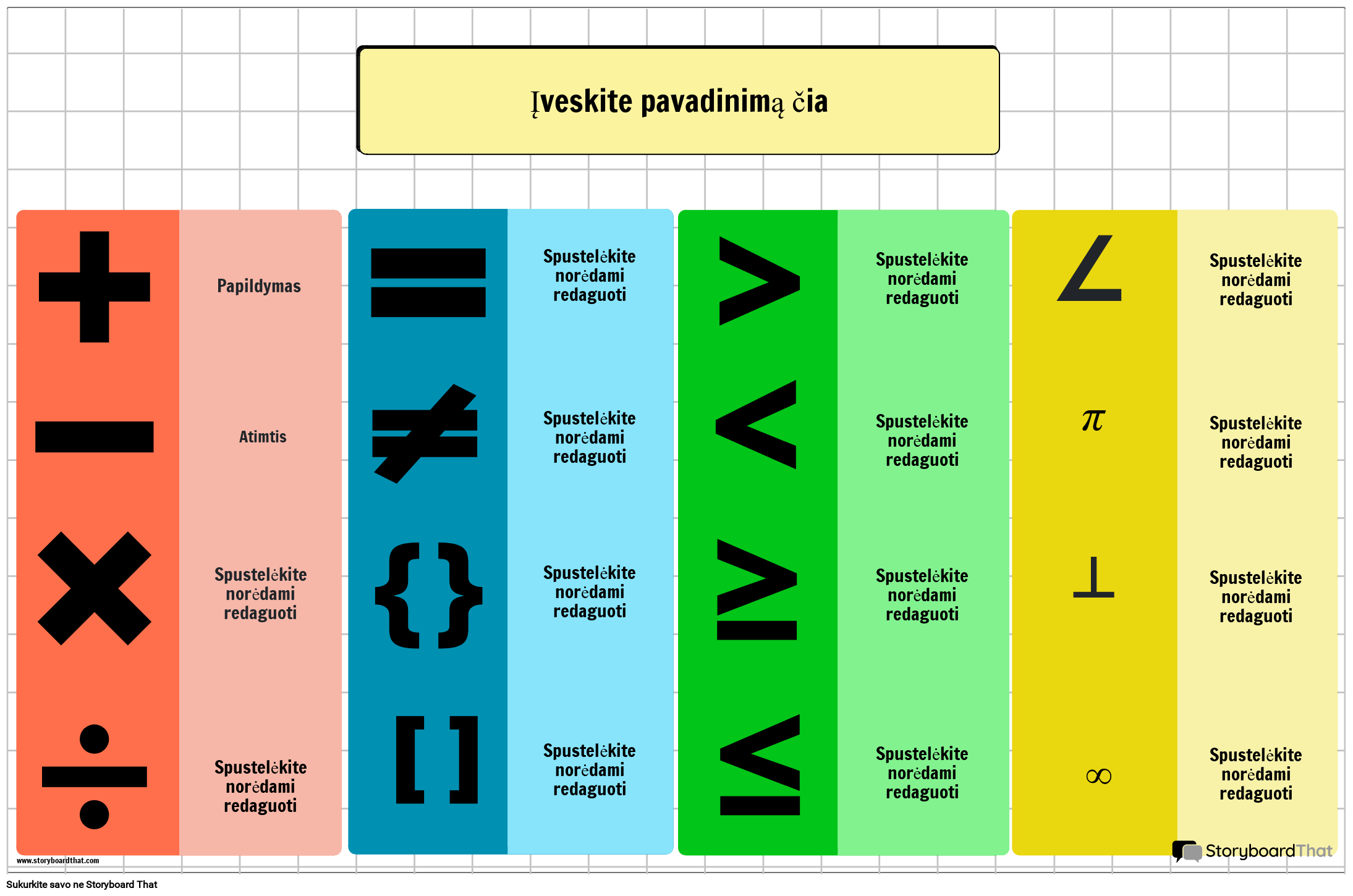 Pagrindiniai Matematiniai Simboliai Storyboard