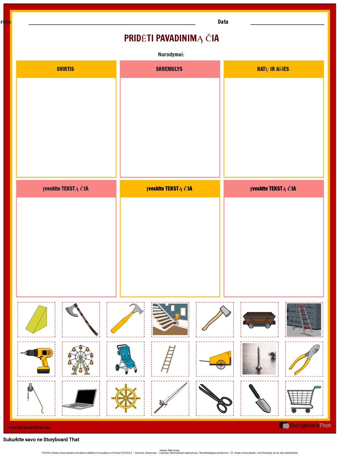 Paprastų Mašinų Darbo Lapo Tvarkymas Storyboard