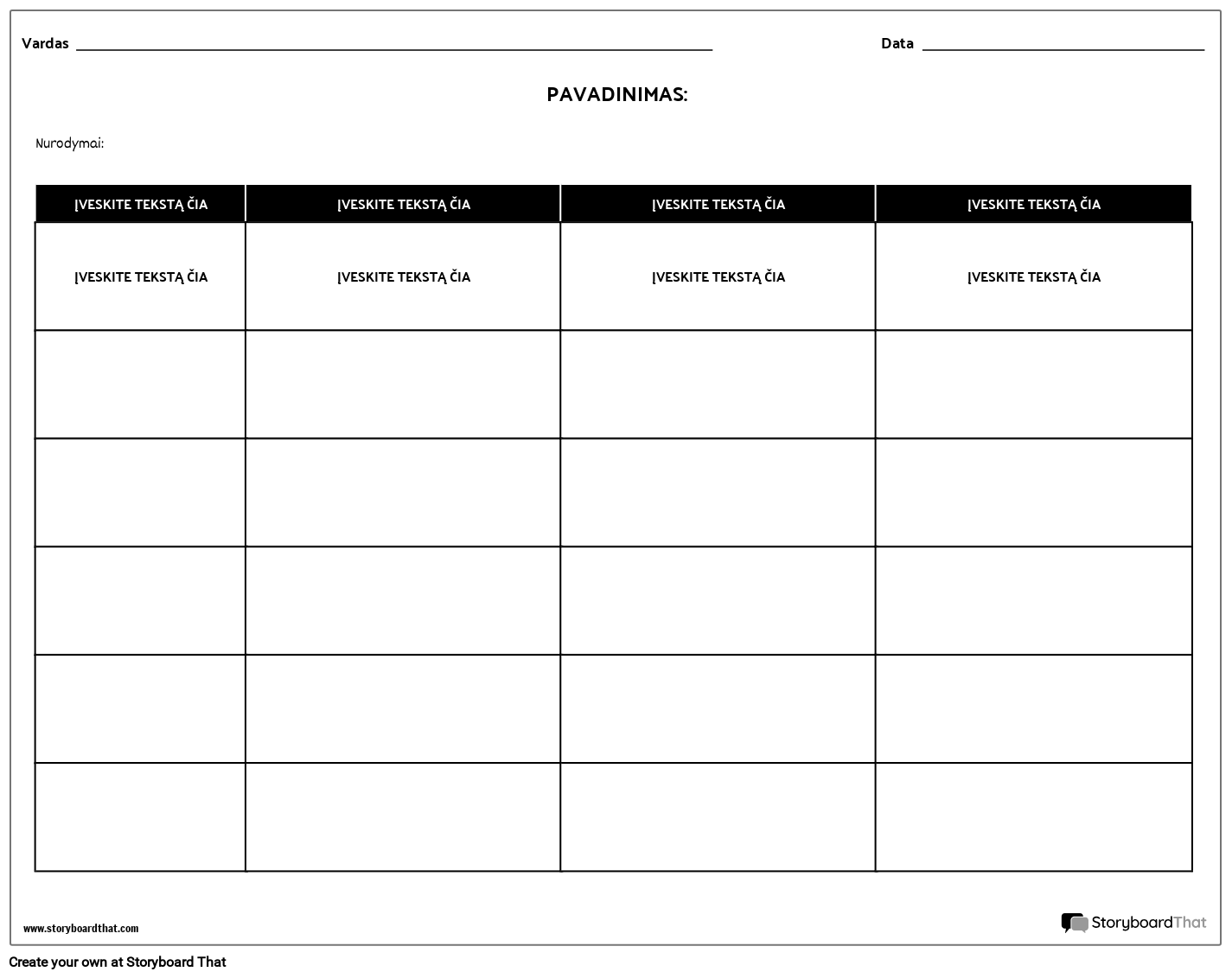 Rubrika - Kriterijai Storyboard by lt-examples