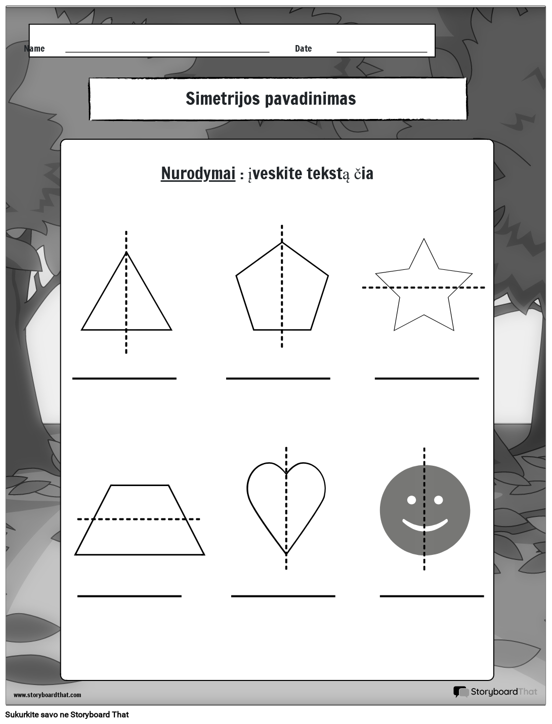 simetrijos darbalapis rudenį juodai baltas Storyboard