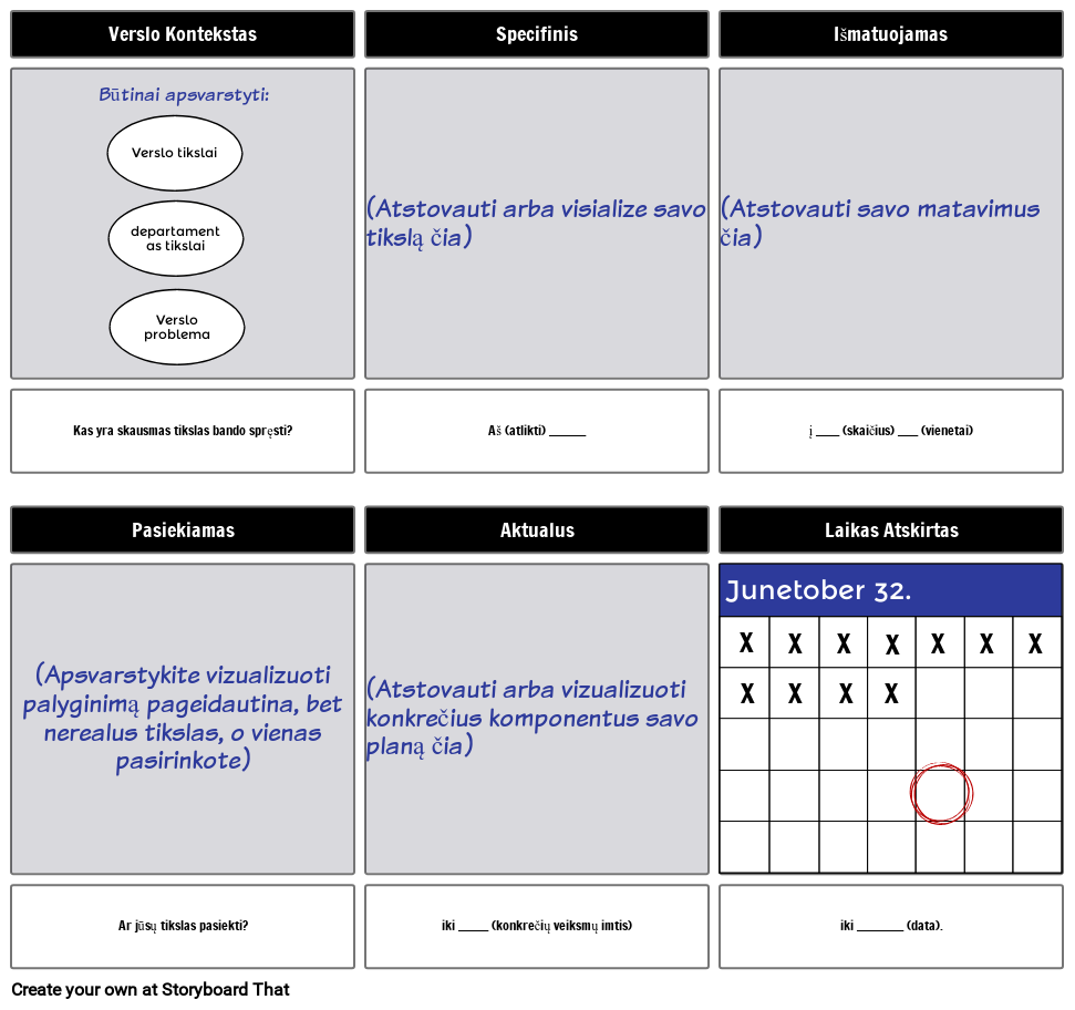 SMART tikslai šablonas Storyboard por lt-examples