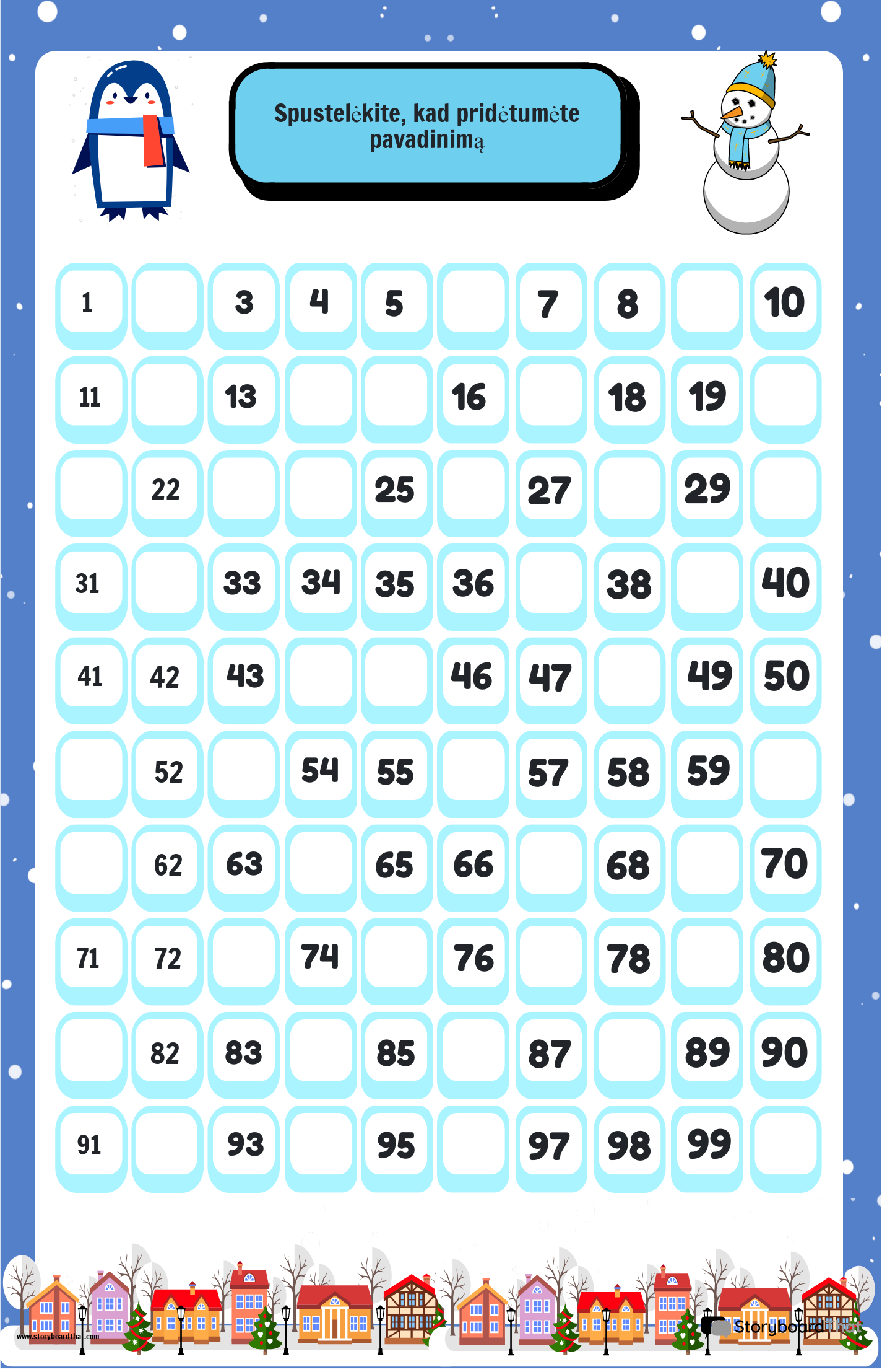 ŽIEMOS TEMATIKOS NUMERIO PLAKATAS 1-100 Storyboard