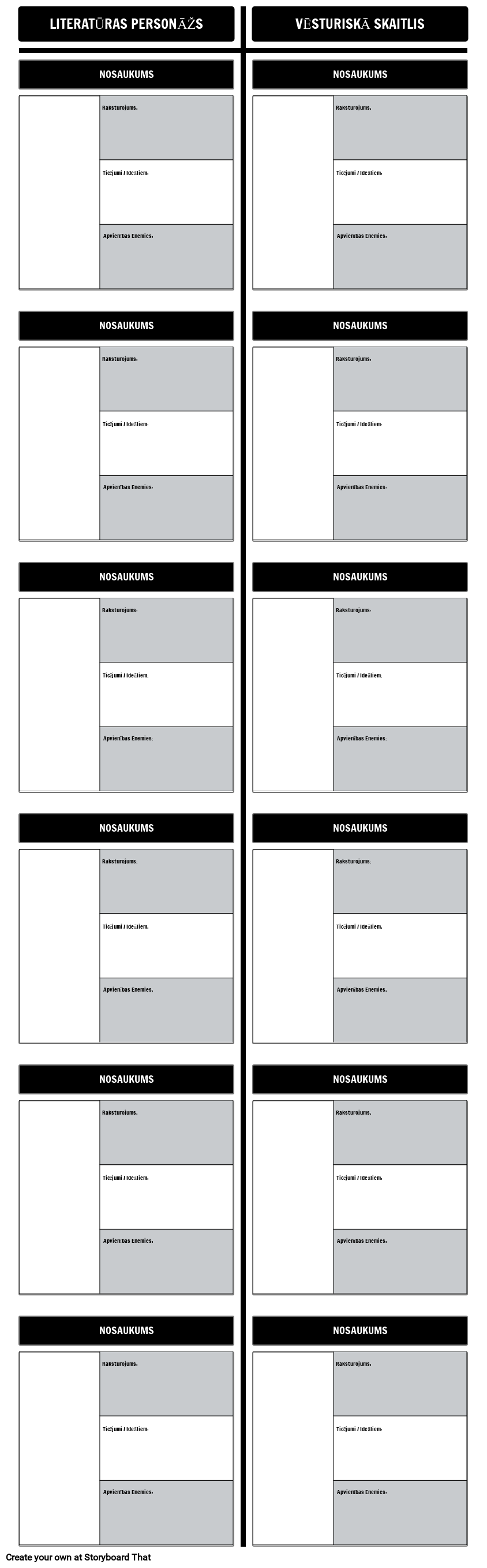 Alegorija Character T-Chart Template Storyboard