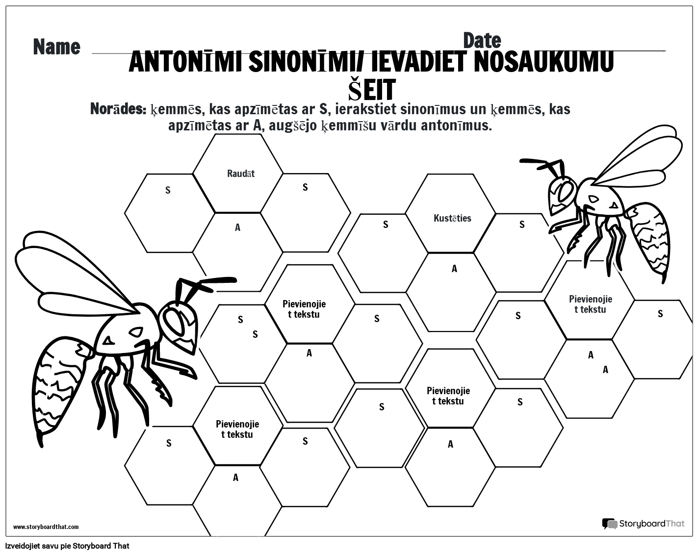Darba lapa antonīmiem un sinonīmiem pelēks Storyboard