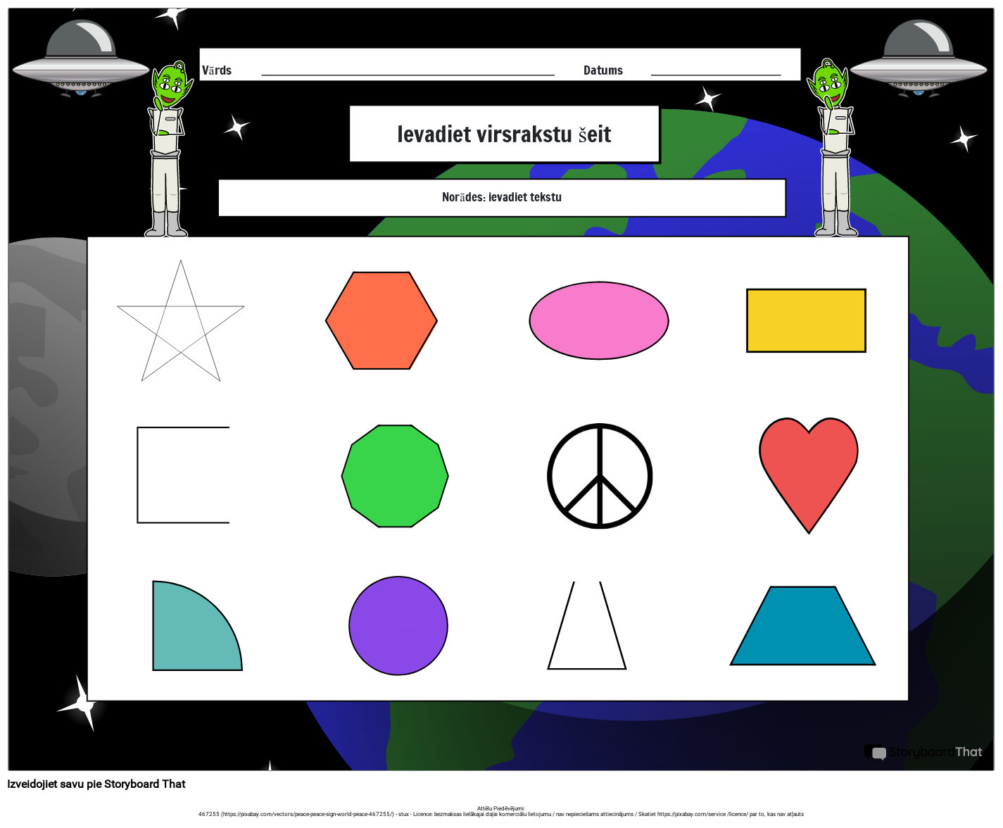 Daudzstūra telpas tēmas darblapa Storyboard par lv-examples