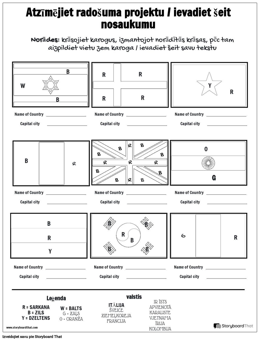 Drukājama karoga darblapa Storyboard par lv-examples