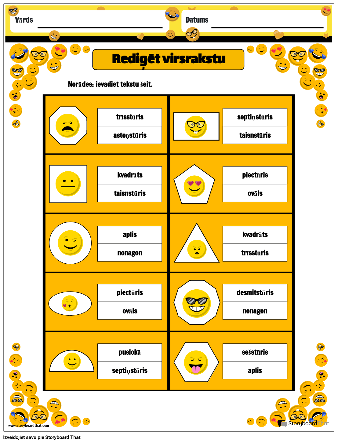 Emociju Tēmas 2D Formu Darblapa Storyboard por lv-examples