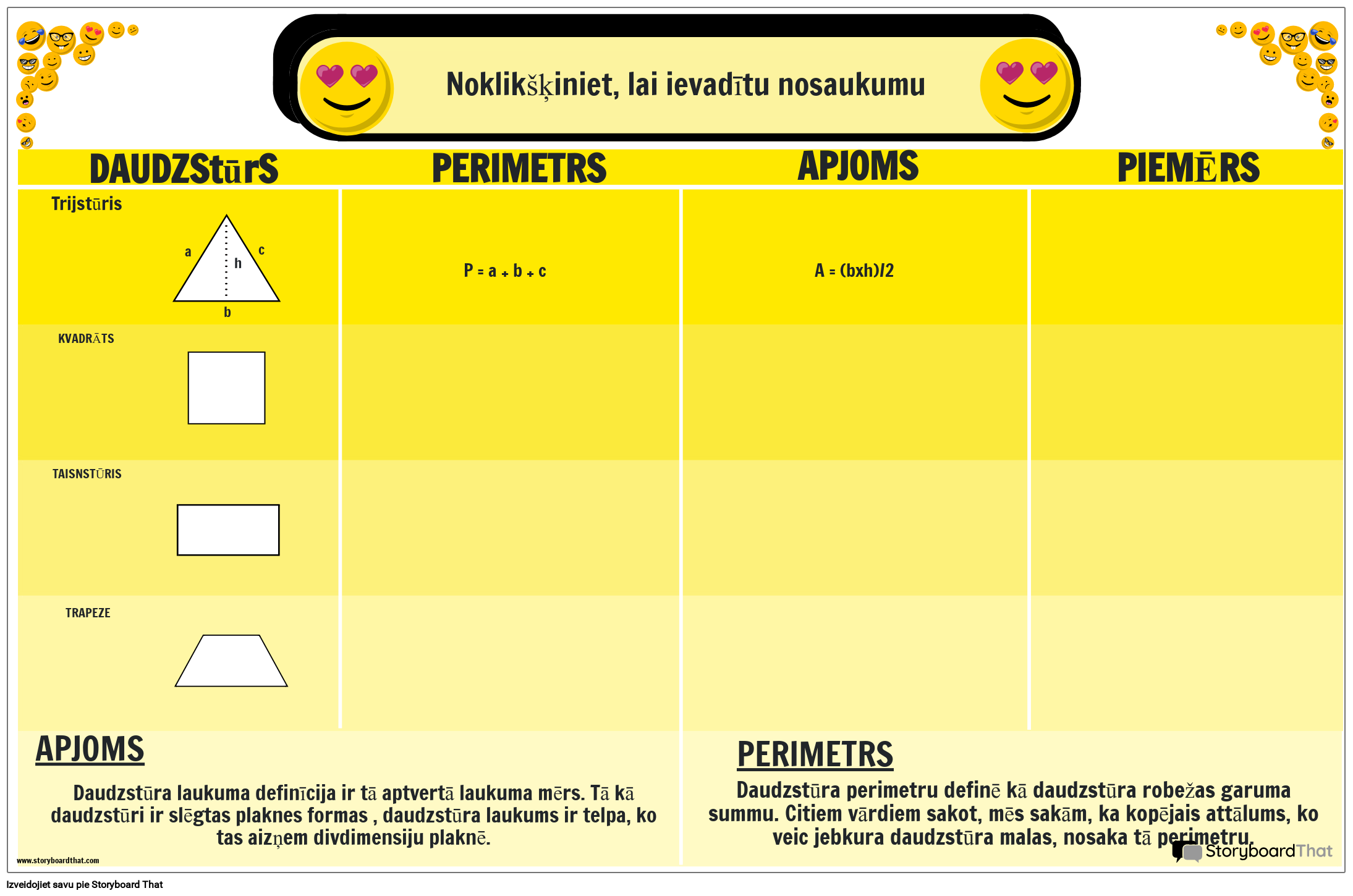Emociju Tēmas Plakāts Apgabalā un Perimetrā Storyboard