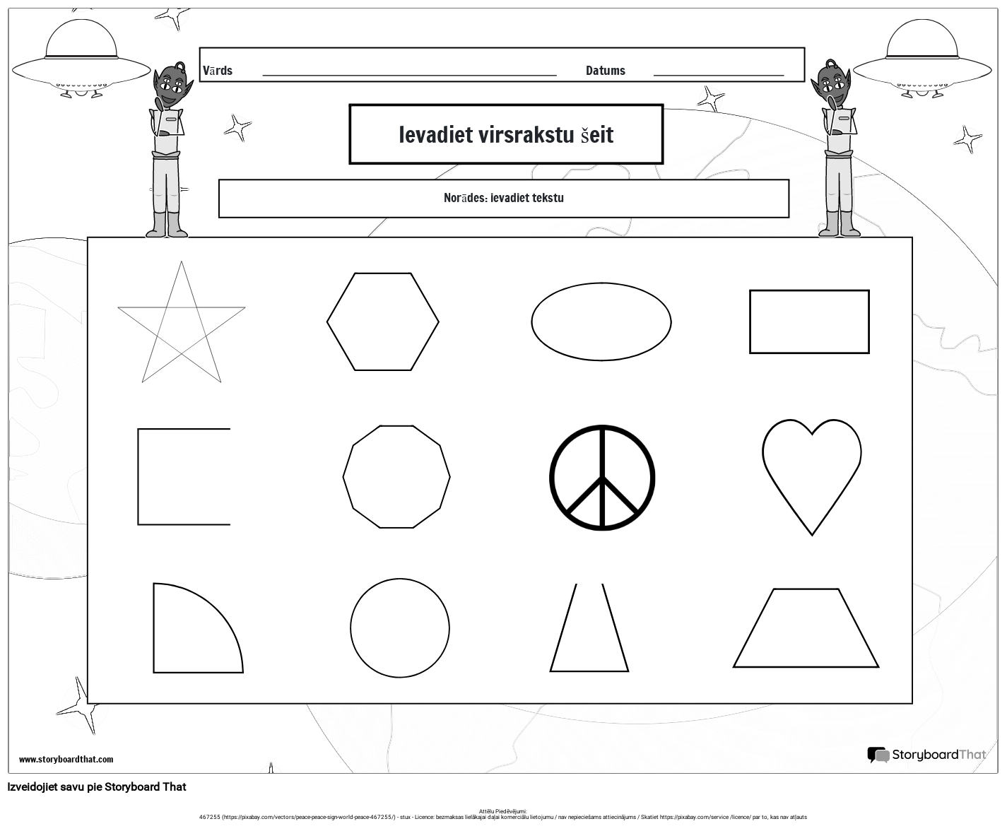 kosmosa tēmas daudzstūra darblapa Storyboard by lv-examples