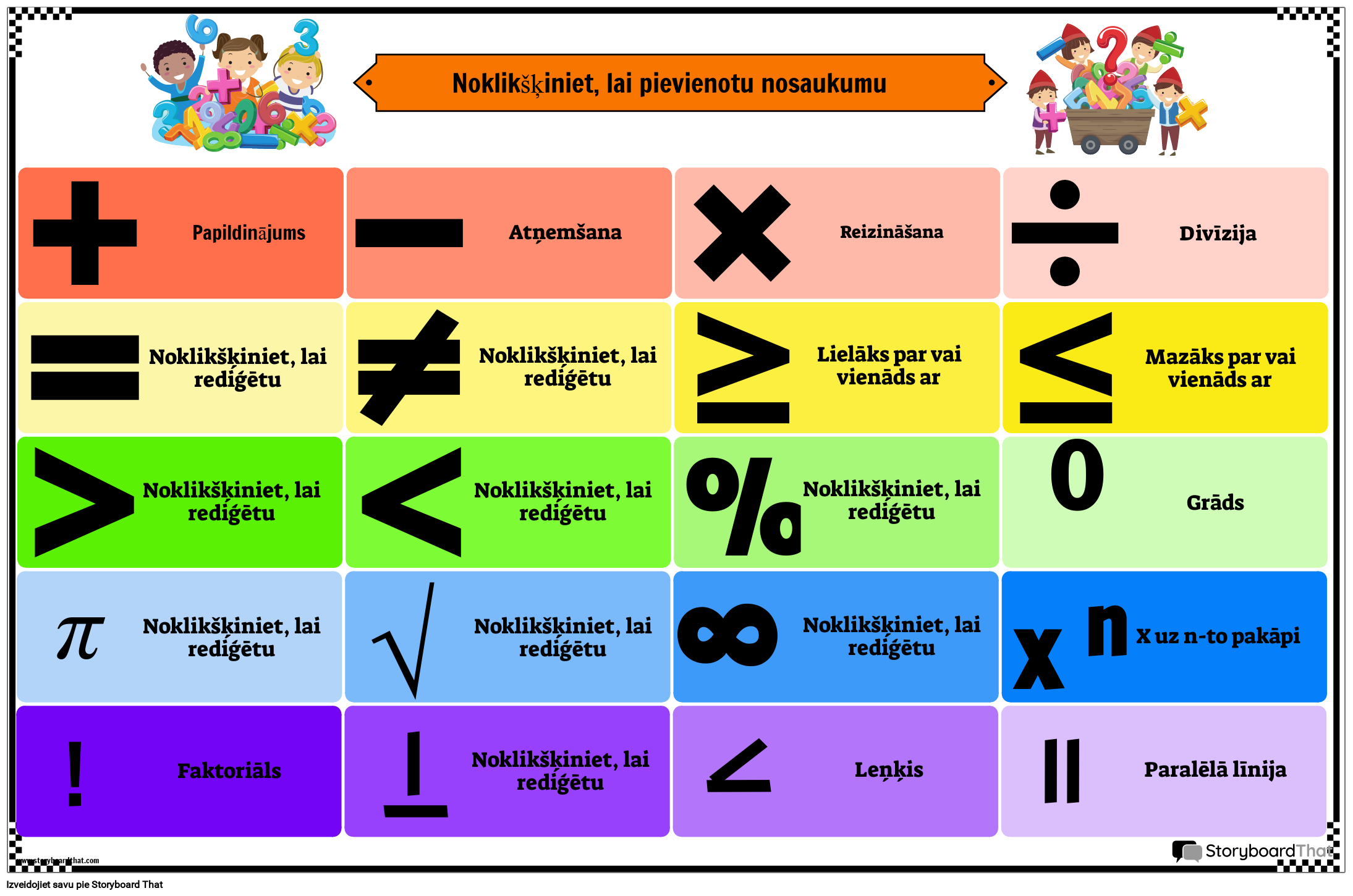 Krāsains Matemātikas Simbolu Plakāts Storyboard