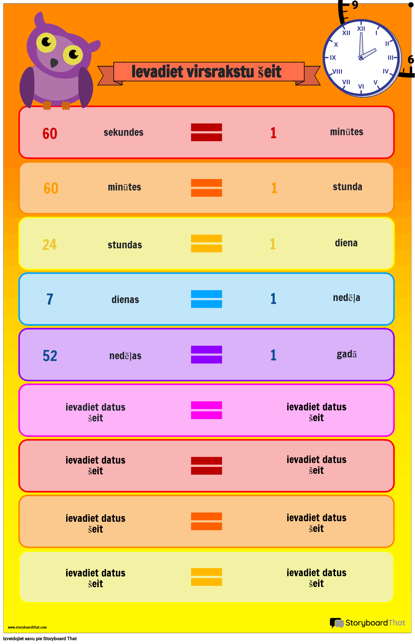 Pūces Tēmas Mērvienības Plakāts — Laiks Storyboard