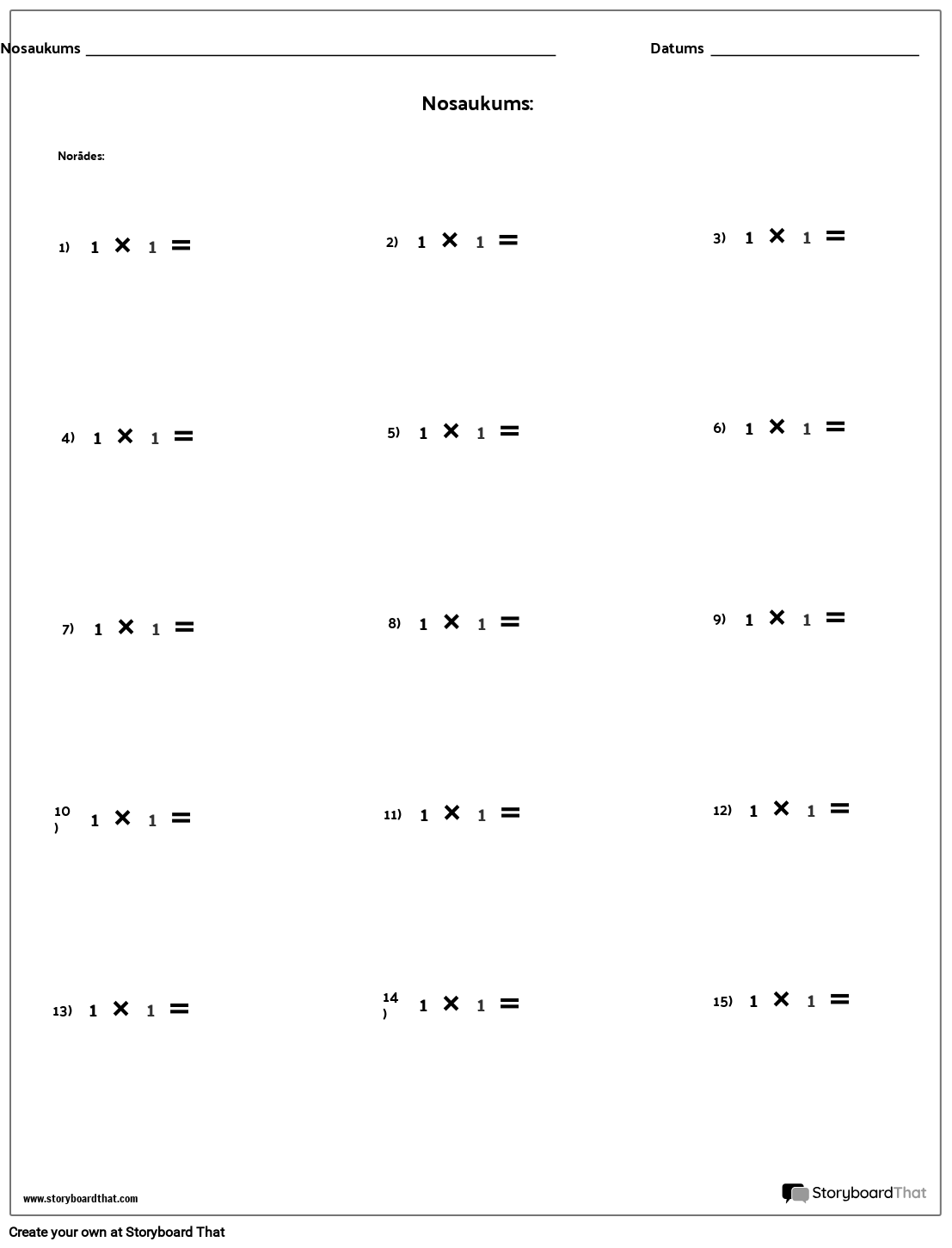 Reizināšana - Vienīgais Numurs - 1. Versija Storyboard