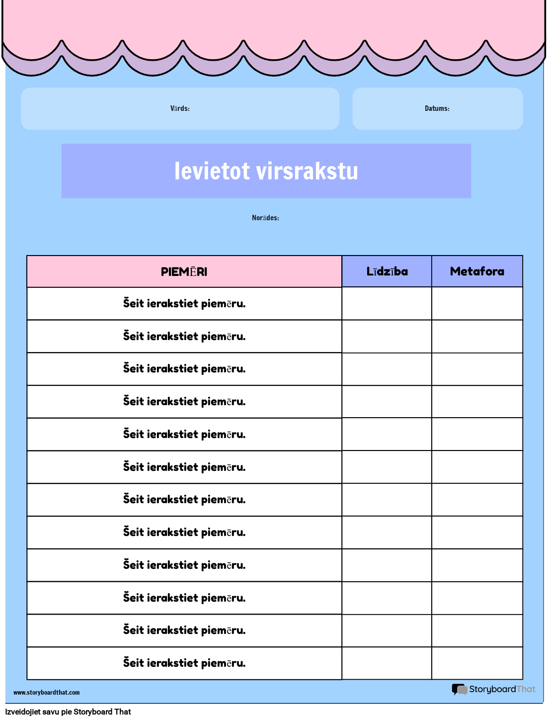 Similu un Metaforu Tabulas Darbība Storyboard por lv-examples