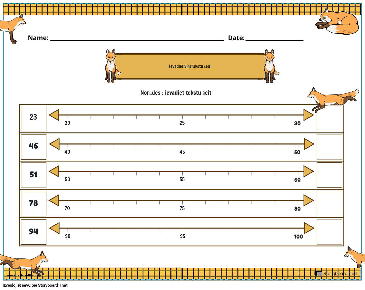 Skaitļu noapaļošanas darblapa ar lapsu Storyboard