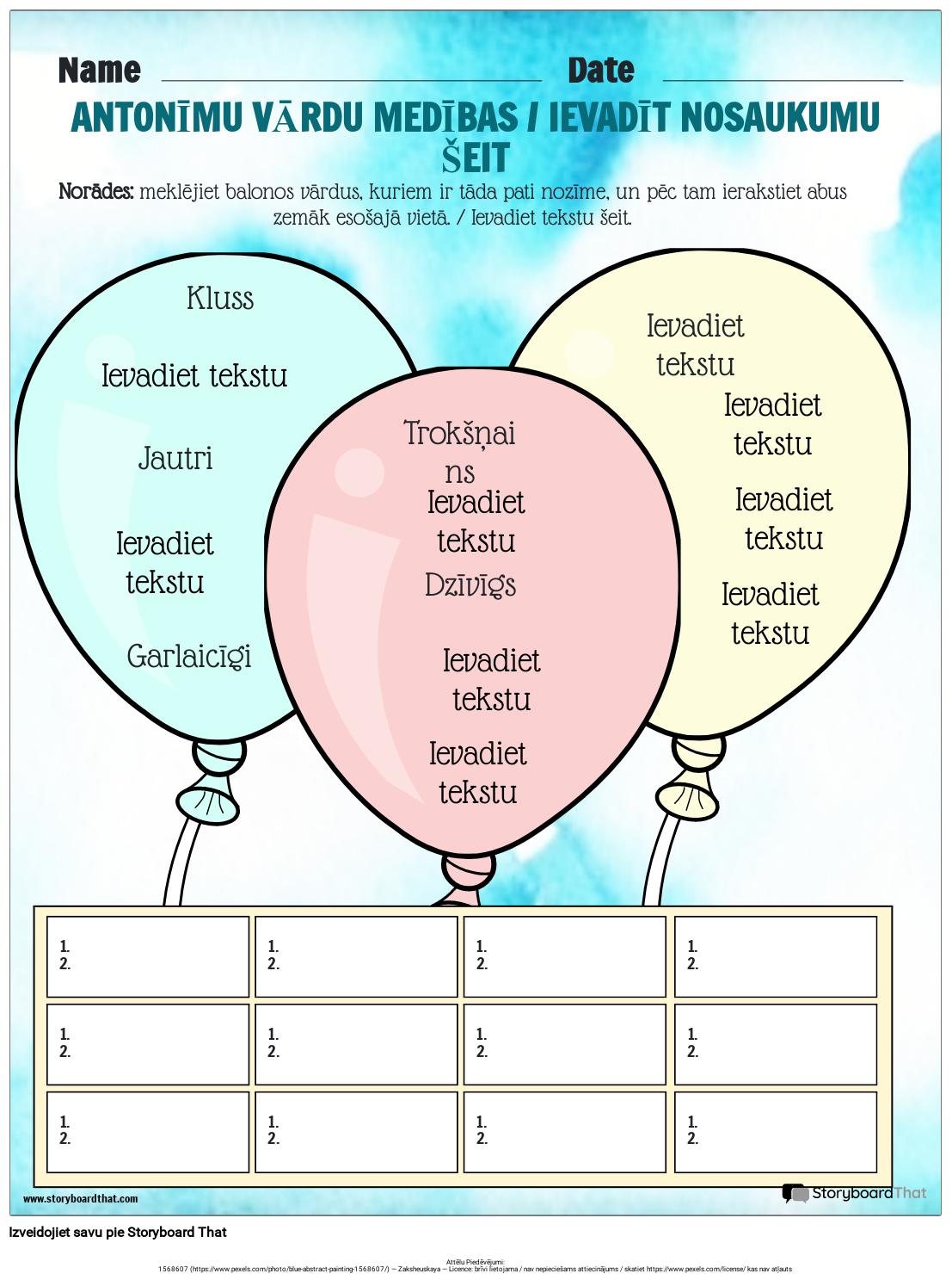 Vārdu meklēšana sinonīmu darblapa Storyboard af lv-examples