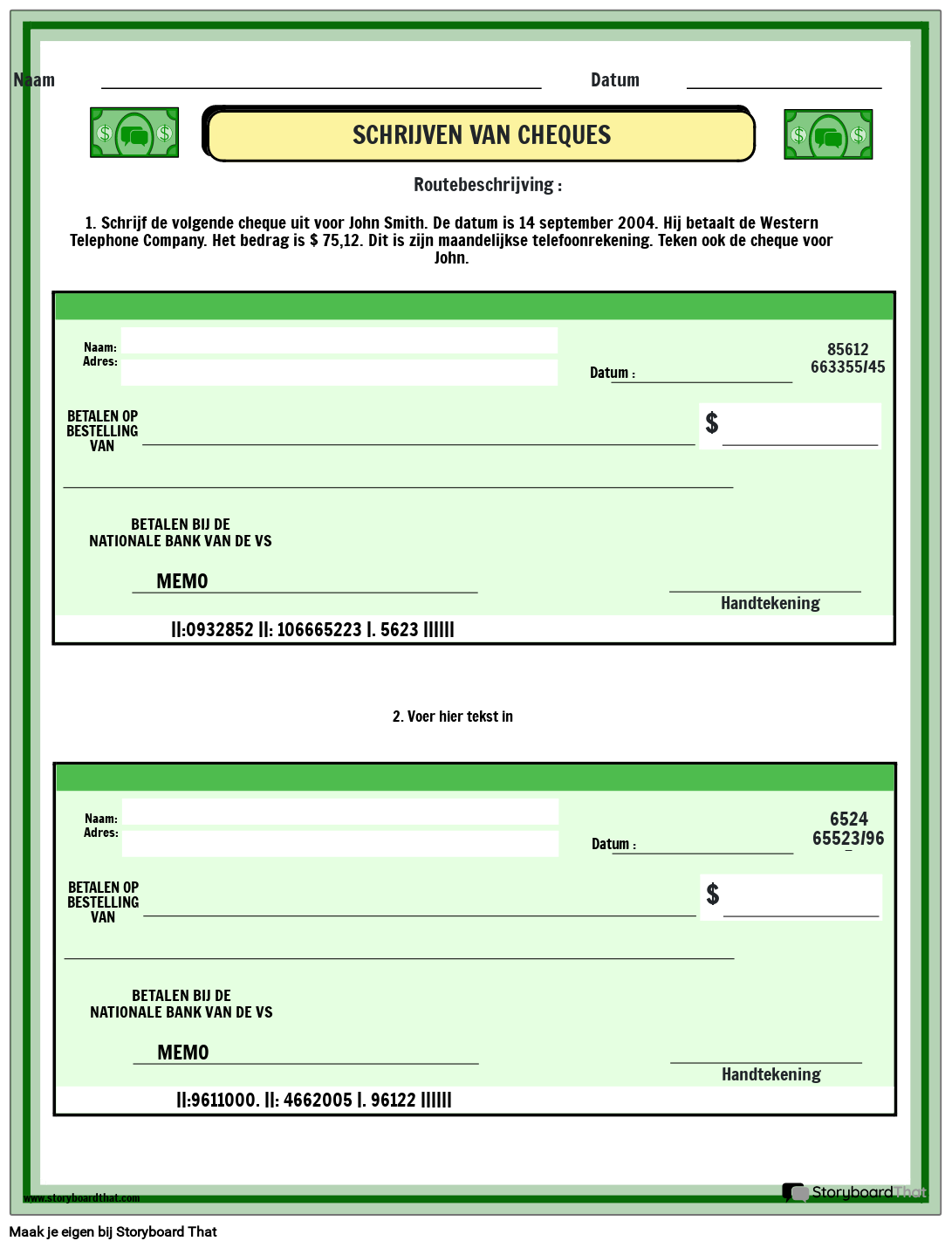 Cheques Schrijven Storyboard by nl-examples