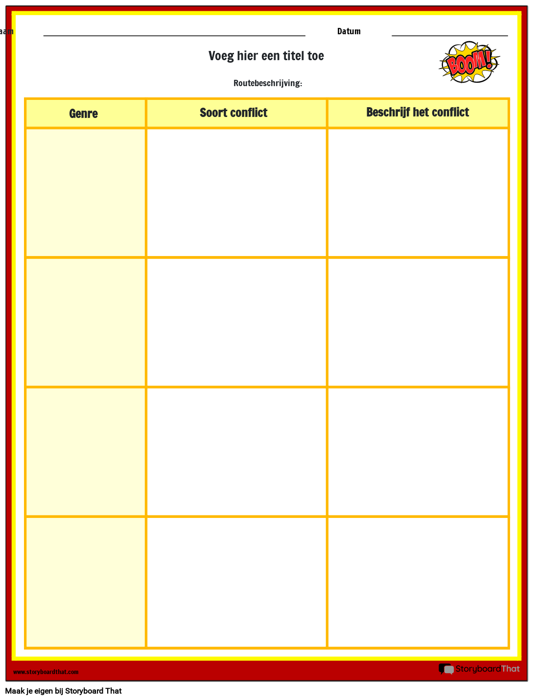 Conflict- en Genres-werkblad Storyboard por nl-examples