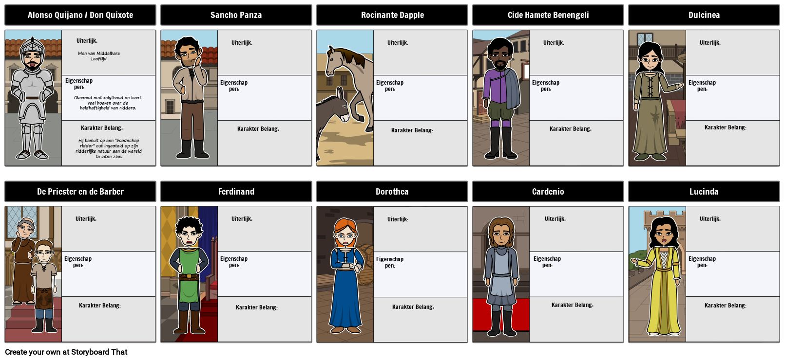 Don Quixote Tekens Graphic Organizer Storyboard