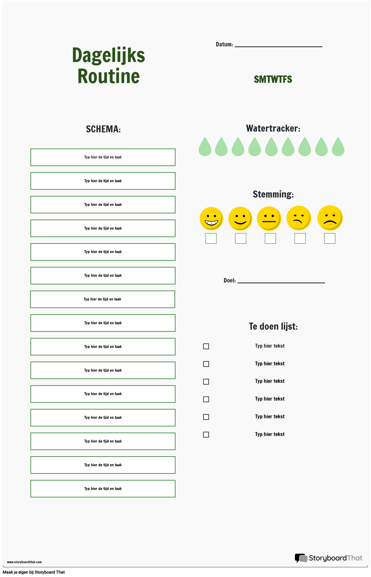 Eenvoudige Dagelijkse Routine-tracker Storyboard
