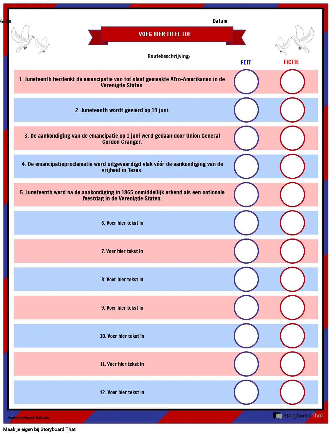 Feit of Fictie Juneteenth-werkblad Storyboard by nl-examples Feit of Fictie Juneteenth-werkblad Storyboard by nl-examples