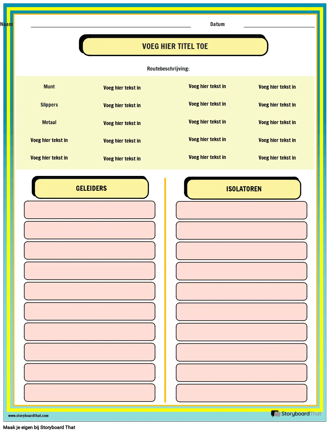 Geleiders en Isolatoren Werkblad Storyboard by nl-examples