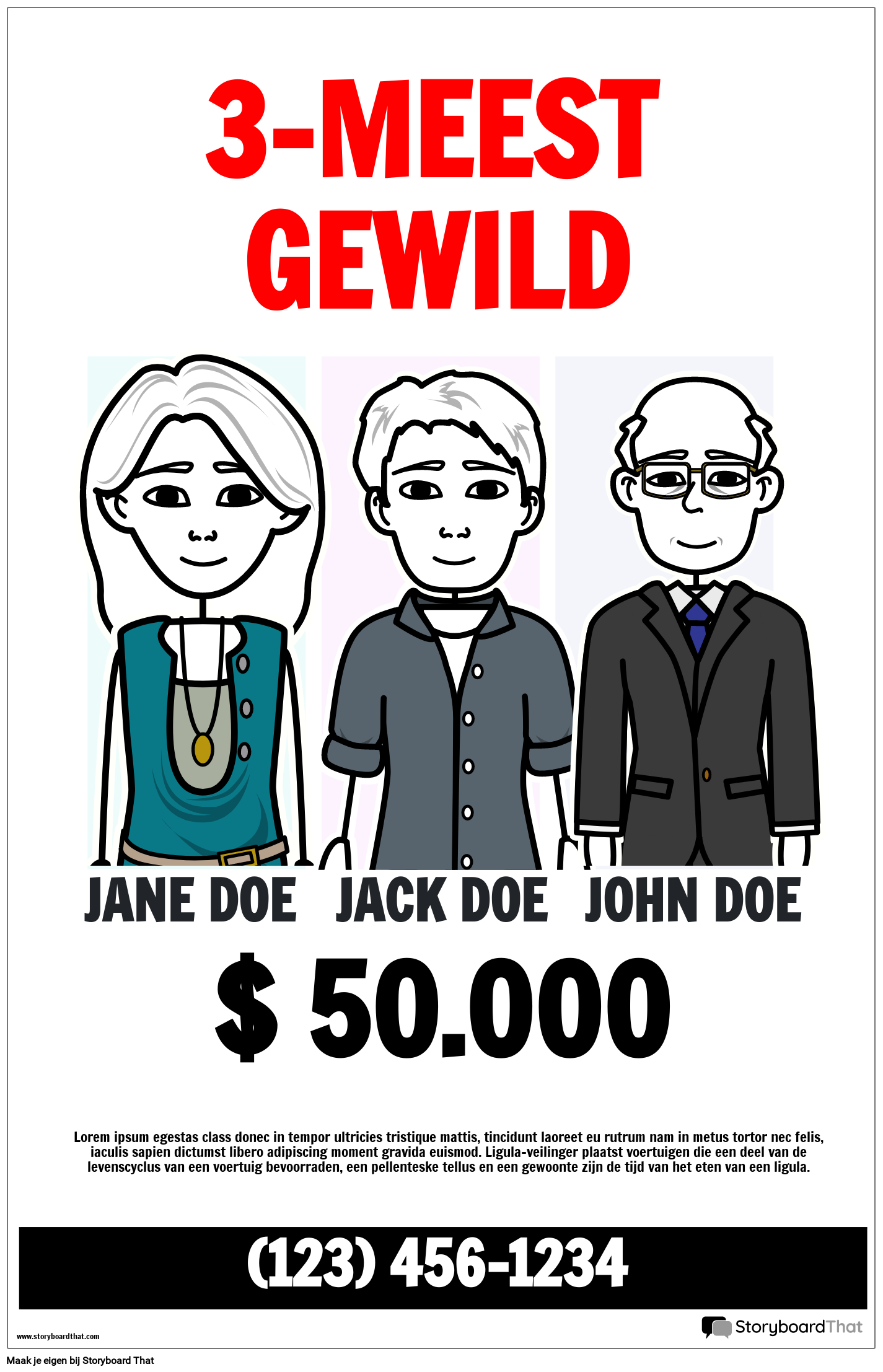 Gezocht-poster voor drie verdachten Storyboard