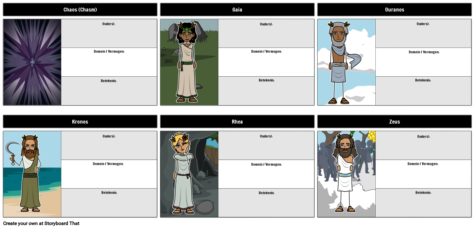 Griekse Creation Myth Tekens Storyboard by nl-examples