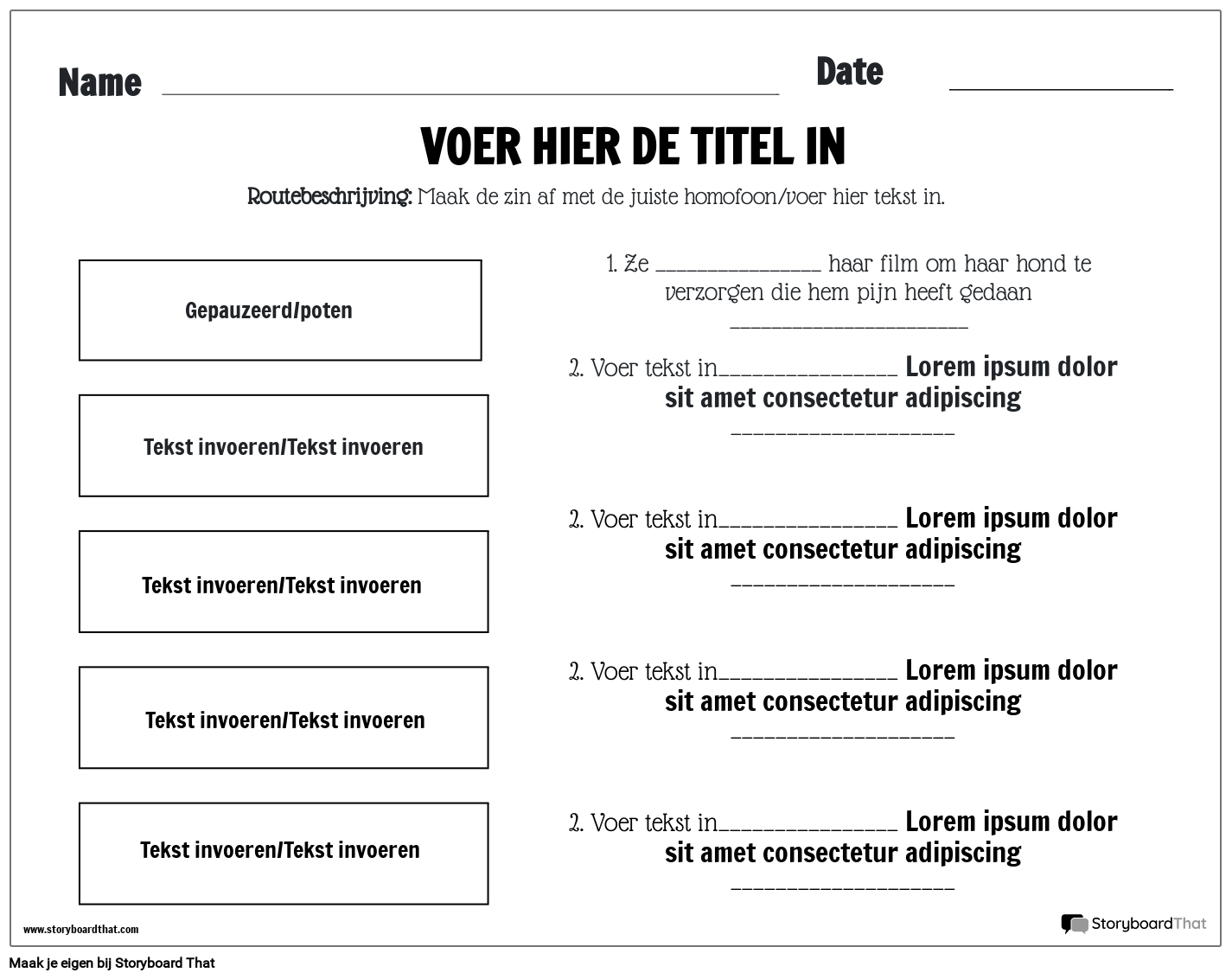 Homofoon is een grijswaardenwerkblad voor zinnen