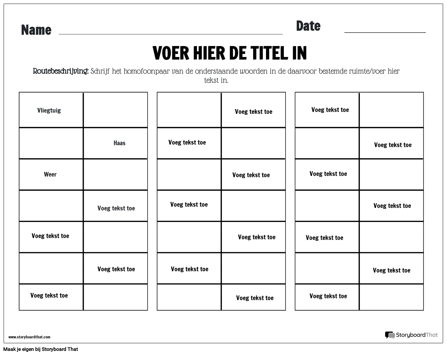 Homofoon oefenblad Storyboard por nl-examples