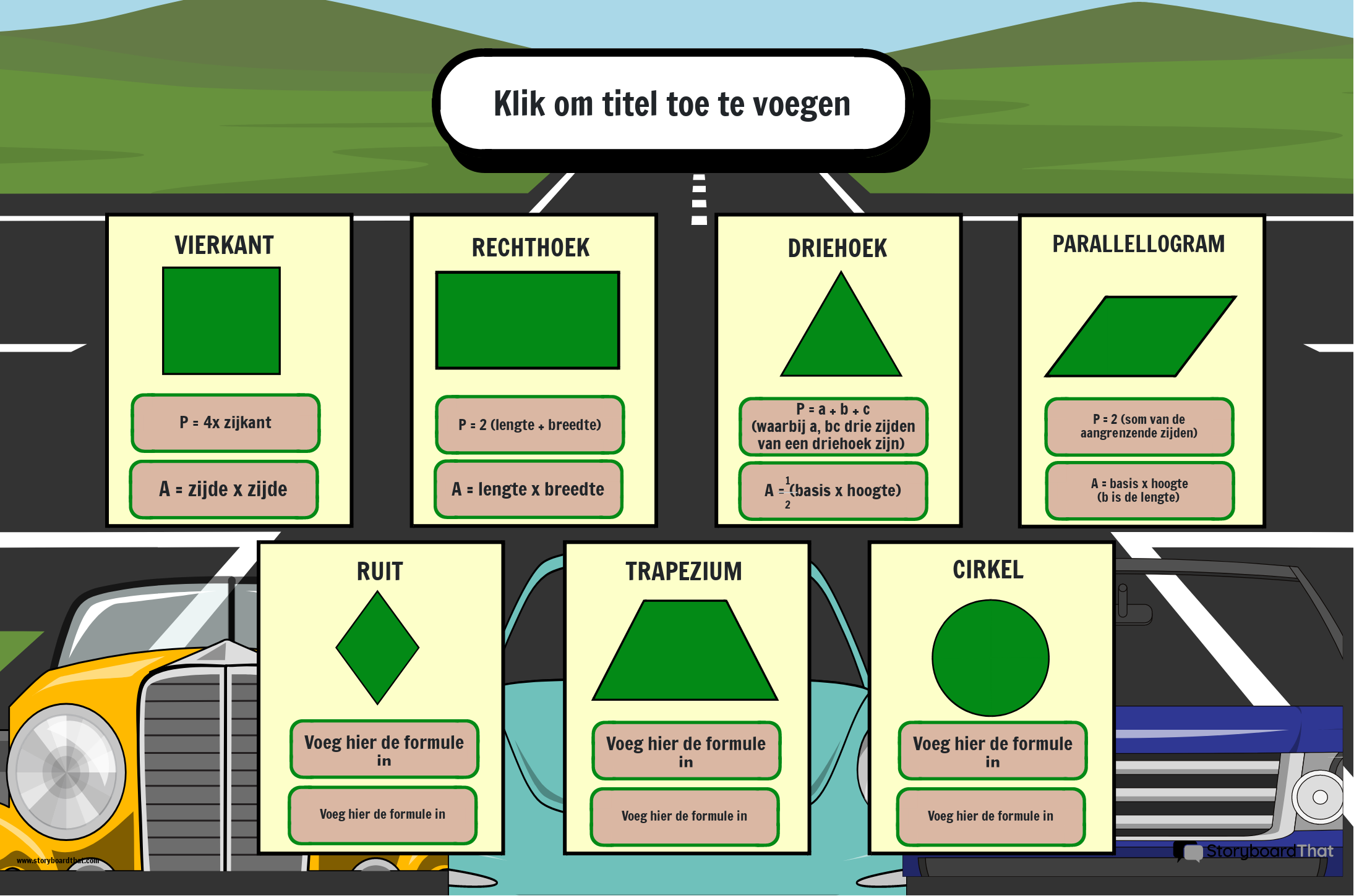 OMTREK EN OPPERVLAKTE GEOMETRISCHE FORMULES POSTER MET AUTO S