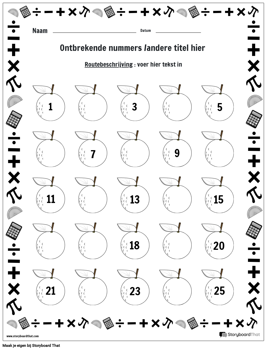 Ontbrekende getallen werkblad met sinaasappels (zwart-wit)