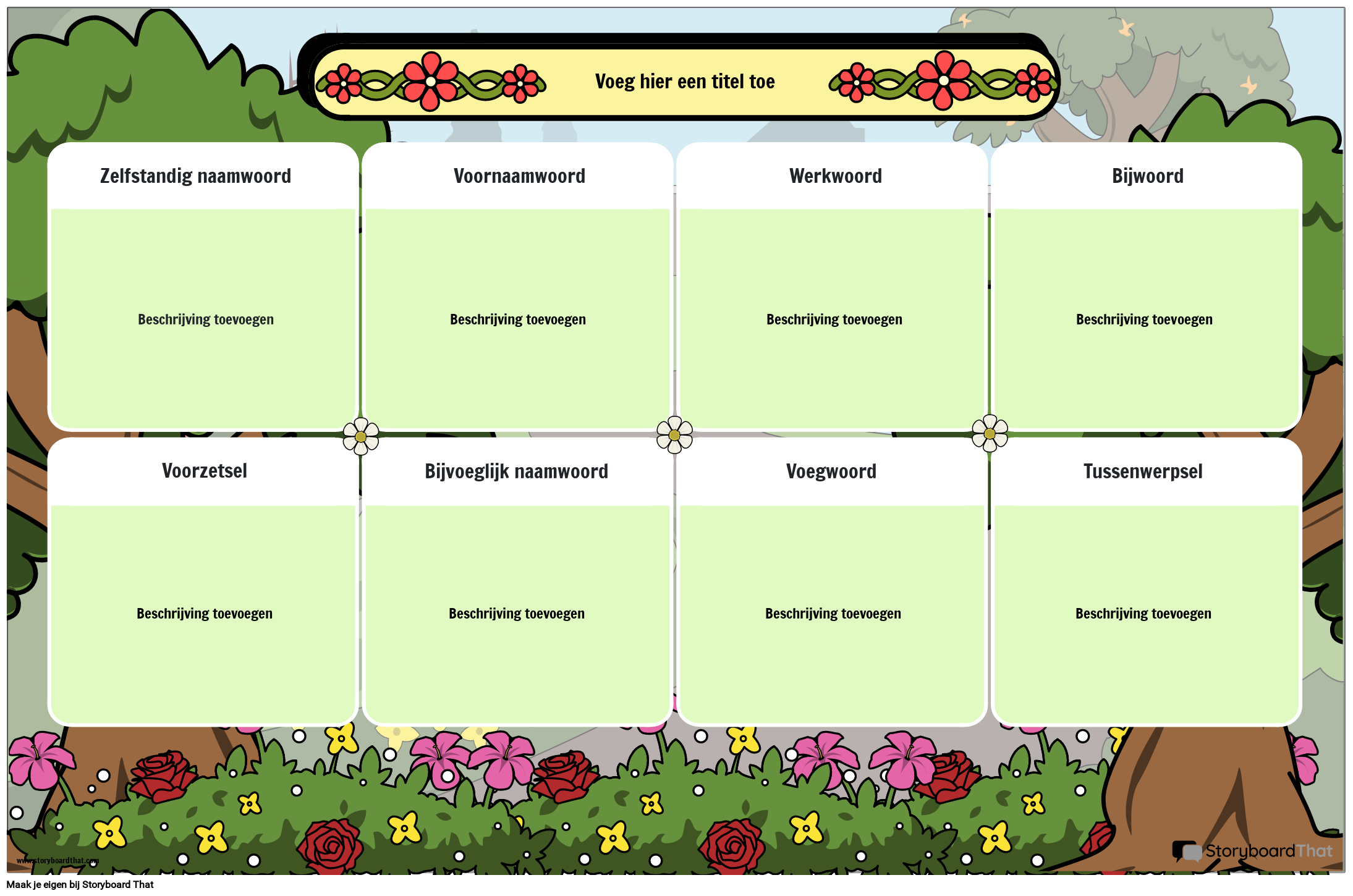 Poster met Delen van Spraak met een Tuinthema