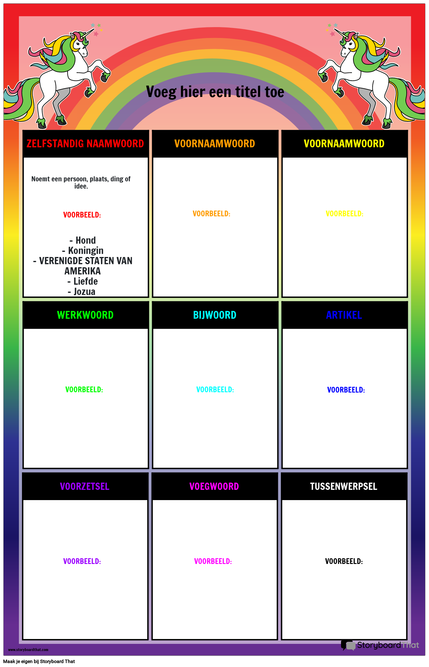 Poster met Delen van Spraak met Regenboogthema