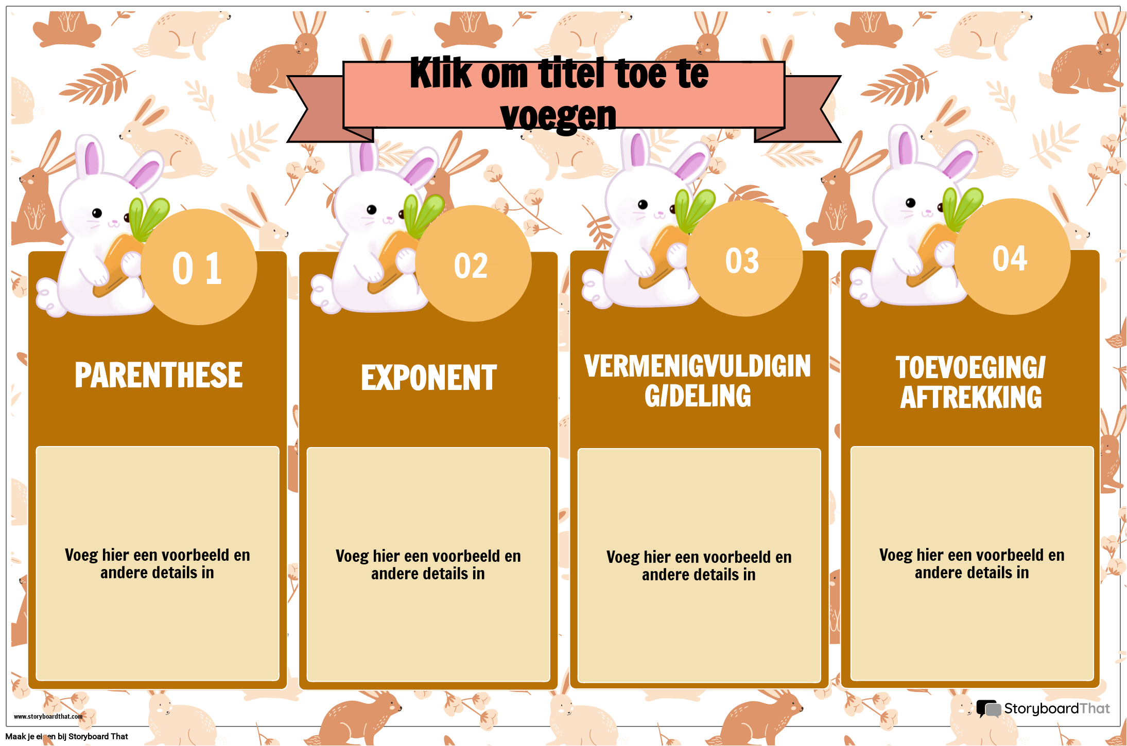 Poster met volgorde van operaties met konijntjesthema