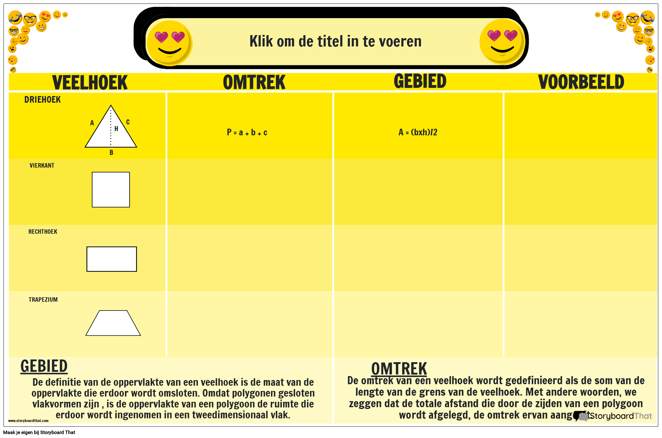 Poster Voor Gebied en Omtrek met Emoji-thema Storyboard