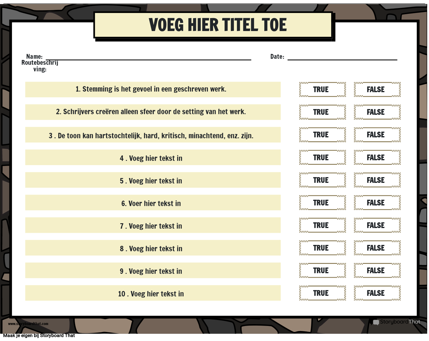 Stemming en Toon: Werkblad Voor Waar of Niet Waar-activiteit
