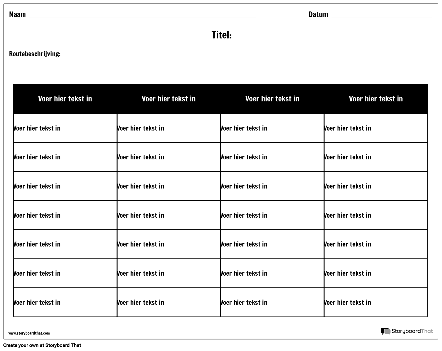 Tabel - 4 Kolommen, 7 Rijen Storyboard por nl-examples