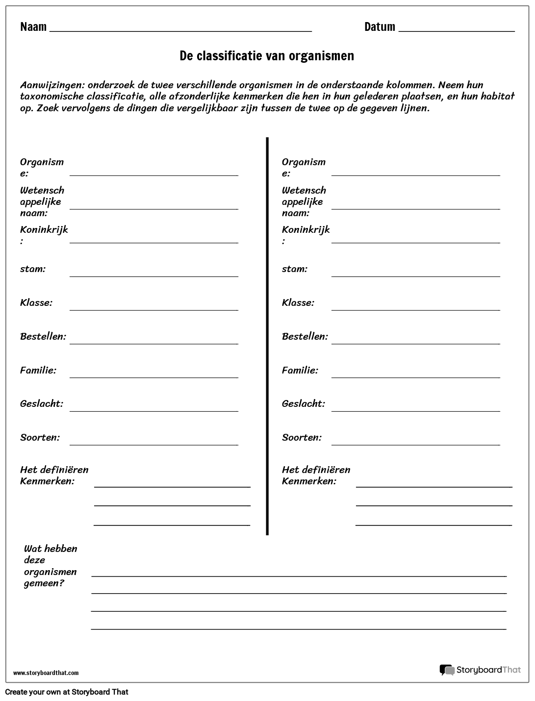 Taxonomische rangorde Storyboard por nl-examples
