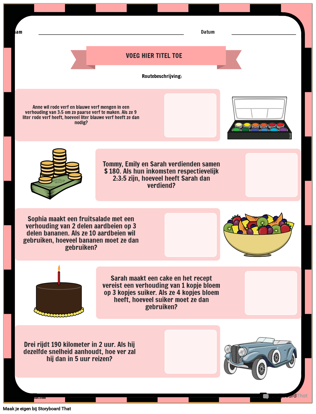 Verhouding en proportie Verwoorde problemen Storyboard