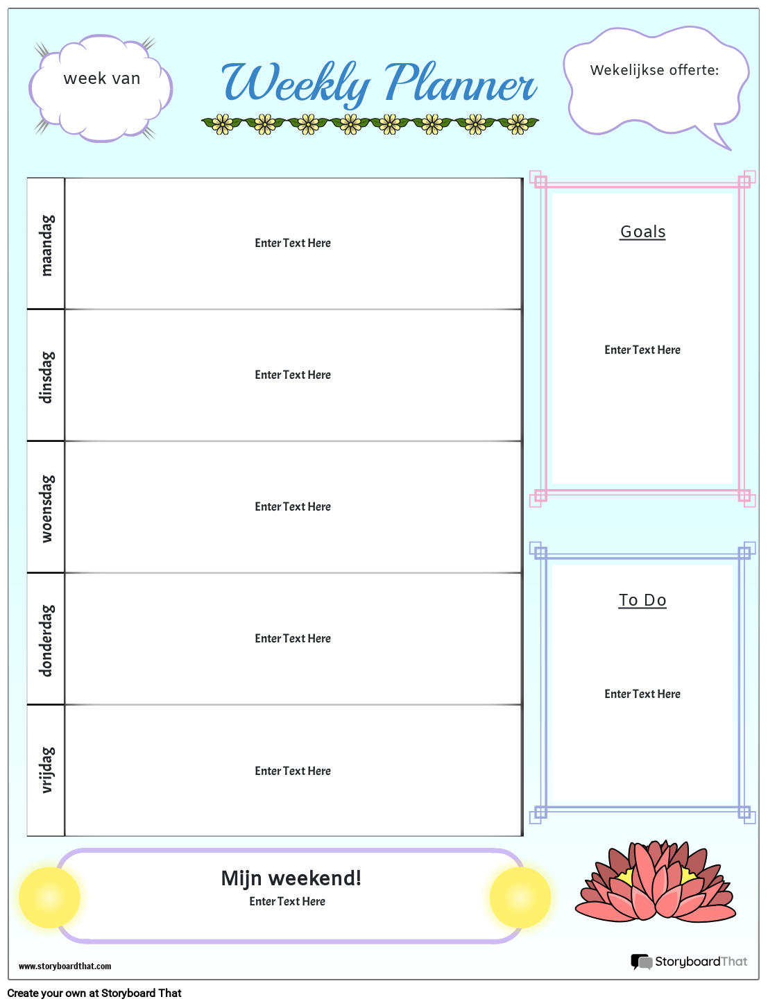 Wekelijkse Planner-sjablonen - Planner-werkbladen - Wekelijkse Planner ...
