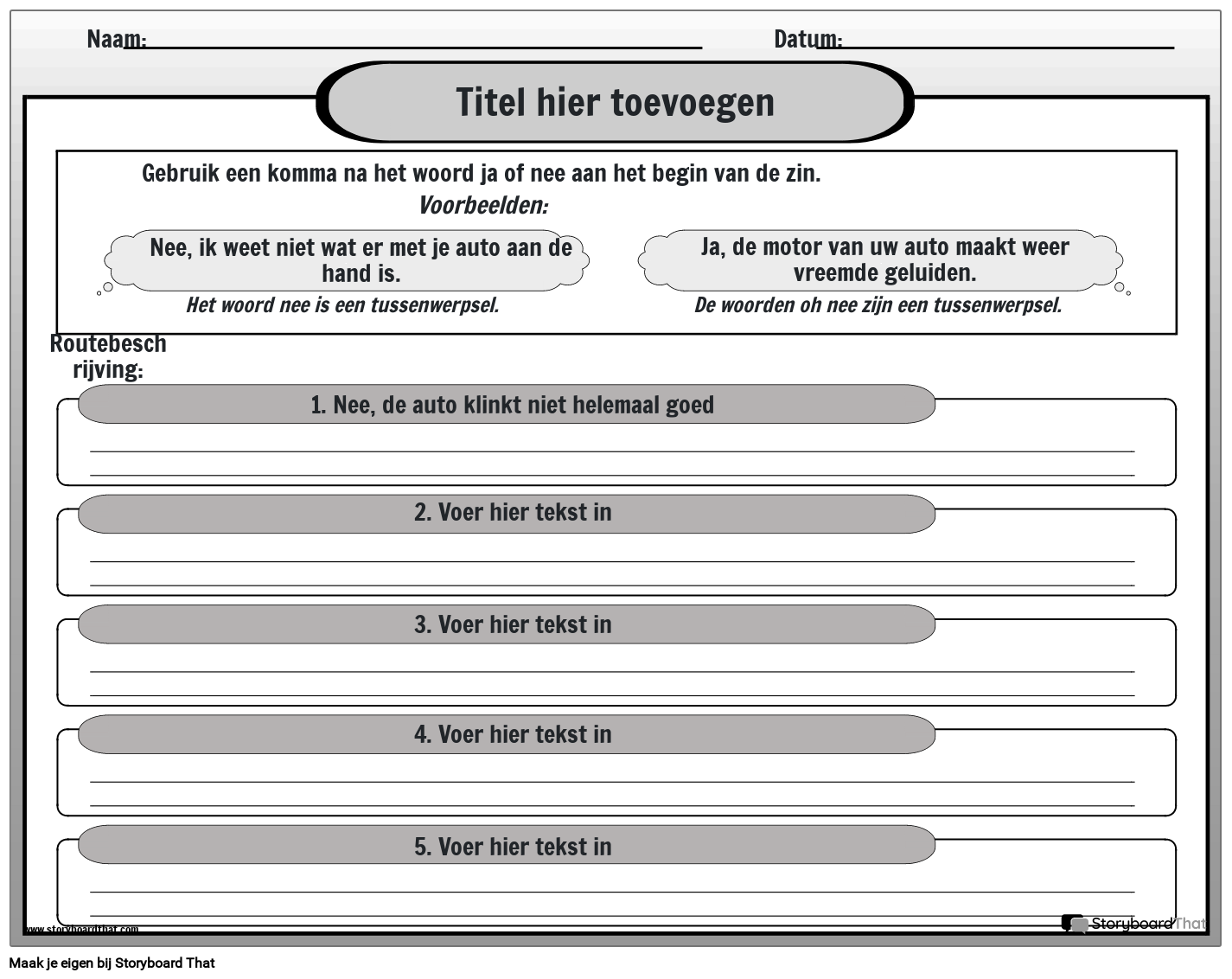 Werkblad Komma's na Tussenwerpsels Storyboard par nl-examples