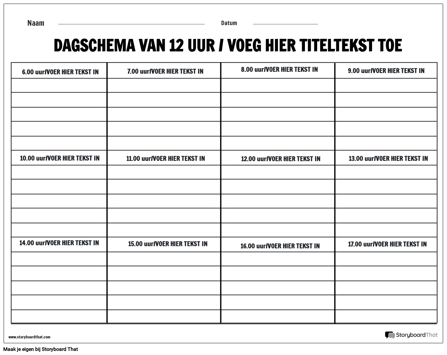 Werkblad Liggende tabel Storyboard por nl-examples