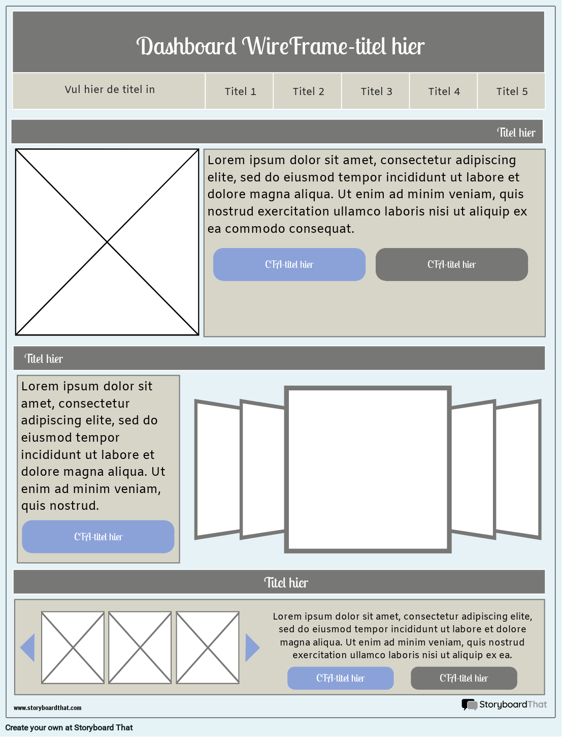 Wireframe-sjabloon Voor Bedrijfsdashboard 4 Storyboard