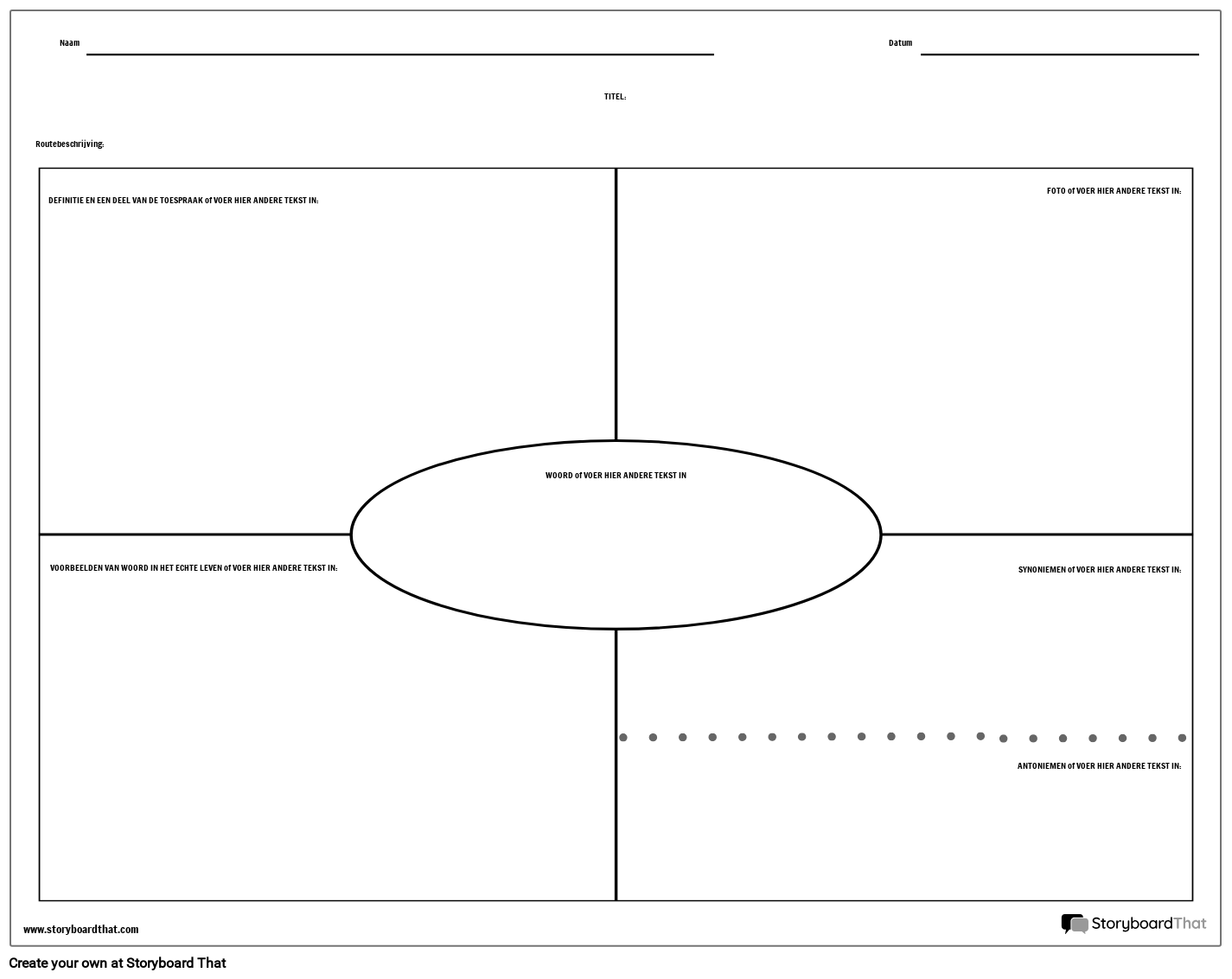 Woordenschat - Traditioneel Frayer-model Storyboard