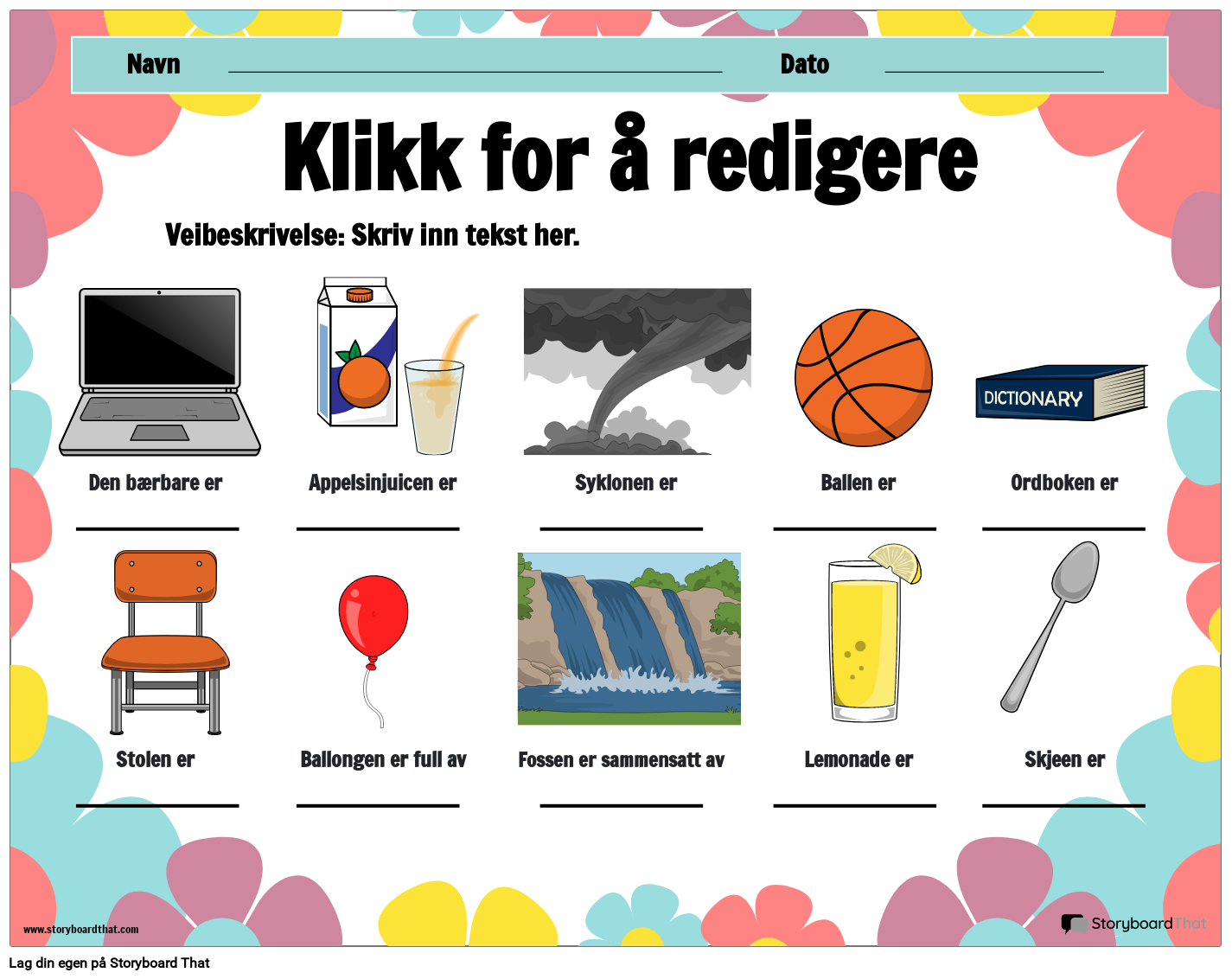 Eksempel På Regneark For Blomstertilstander Storyboard