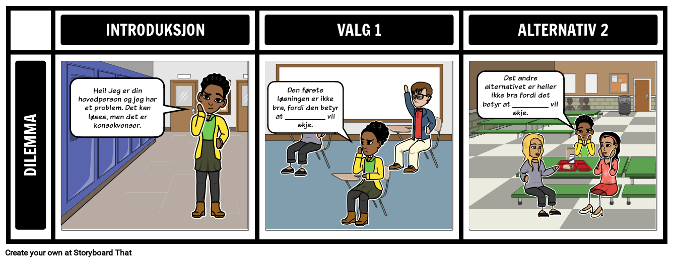 Eksempler på Dilemma - Definisjonsmal Storyboard