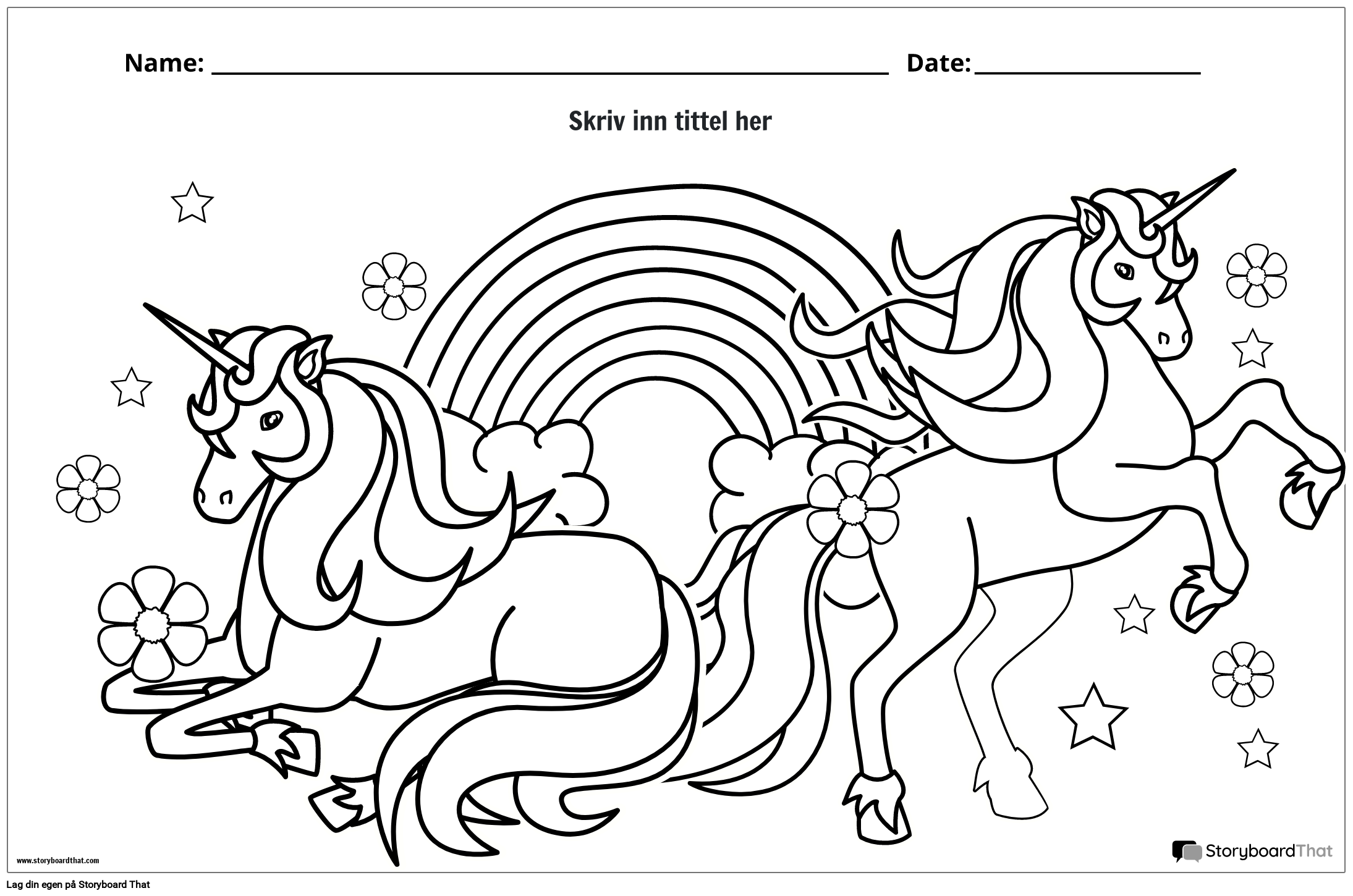 Enhjørning - tema fargelegging Utskrivbar Storyboard