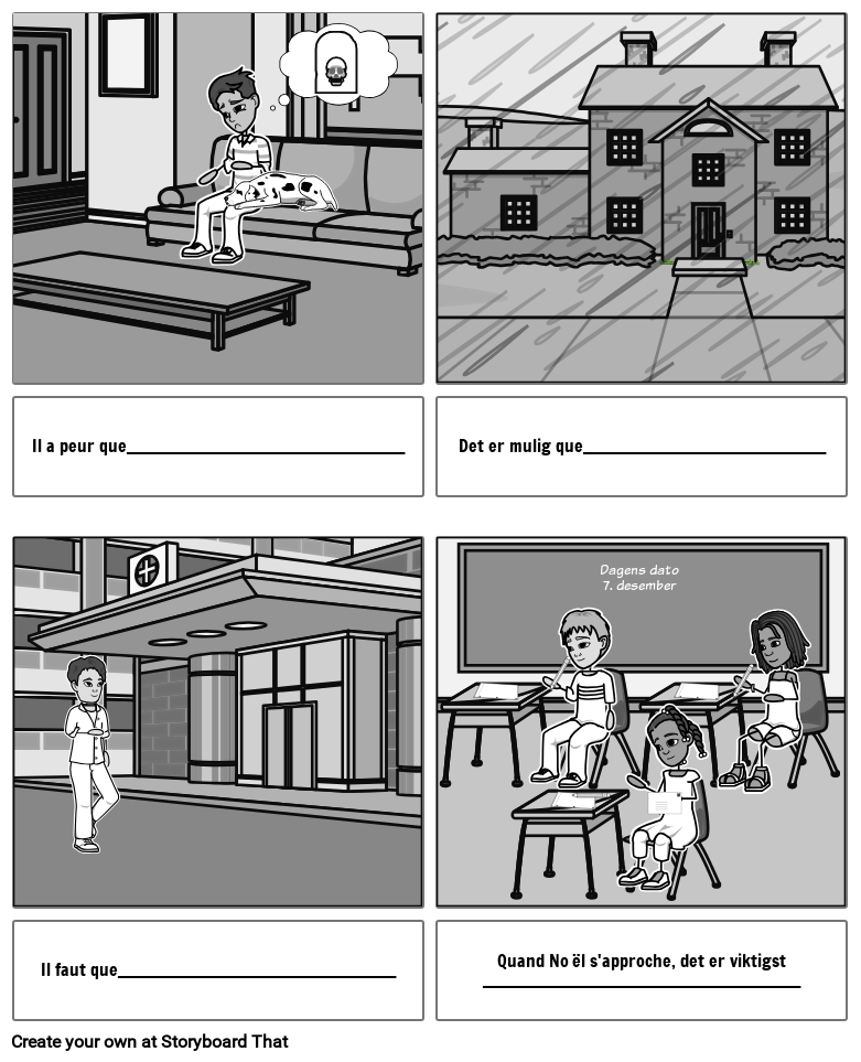 Fransk Subjunctive Svart-hvitt Regneark Storyboard